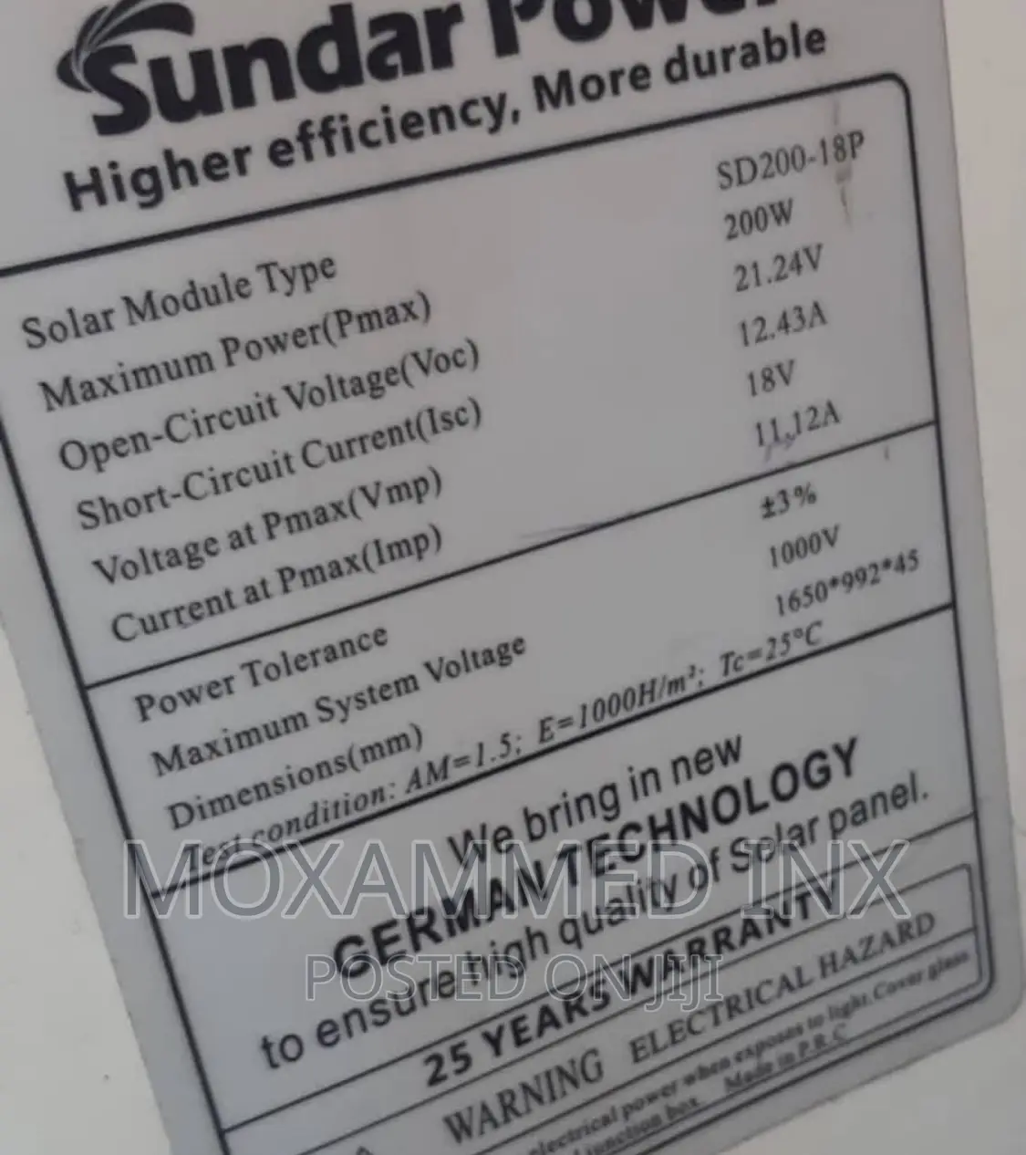 Solar Panel Sundar Power 200W for sale - MoXammed InX Price: TSh ...