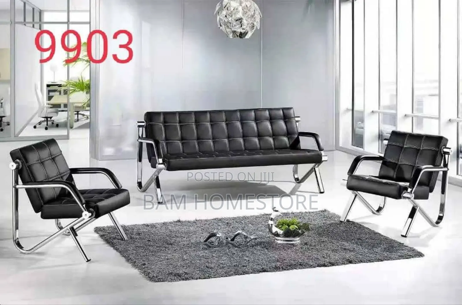 Executive Leather Office Sofa Set - Modern Chrome Waiting Area Chairs ...