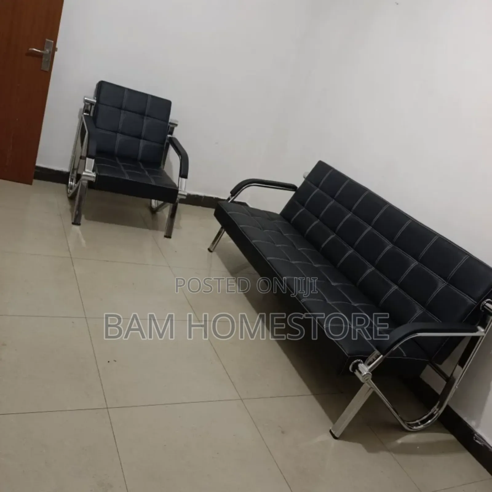 Executive Leather Office Sofa Set - Modern Chrome Waiting Area Chairs ...