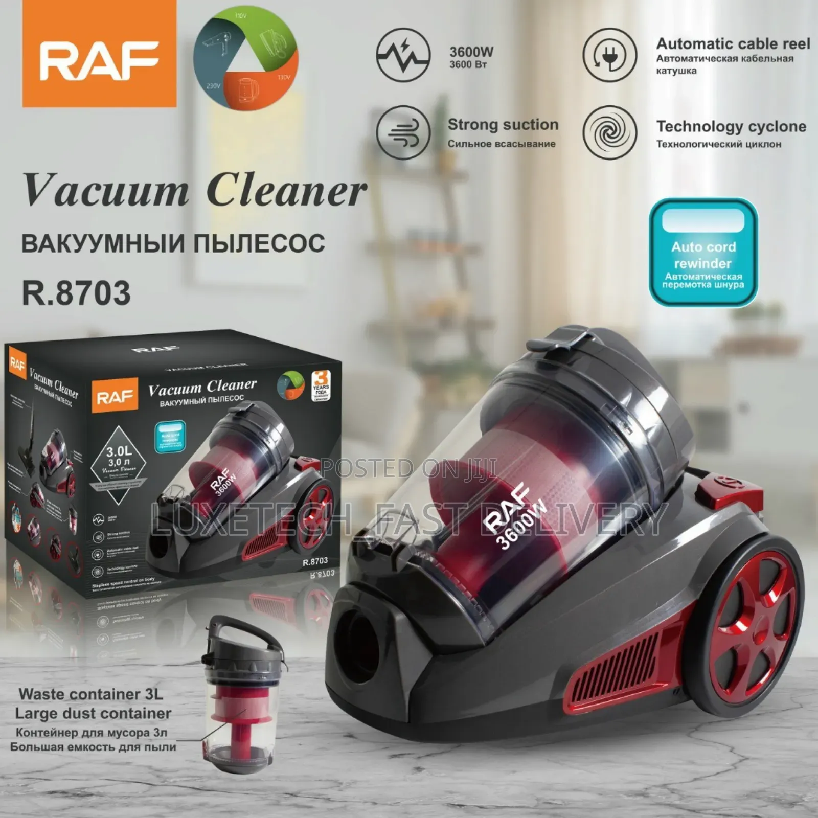 Raf 3600w Cyclone Canister Vacuum Cleaner With Powerful Suction in ...