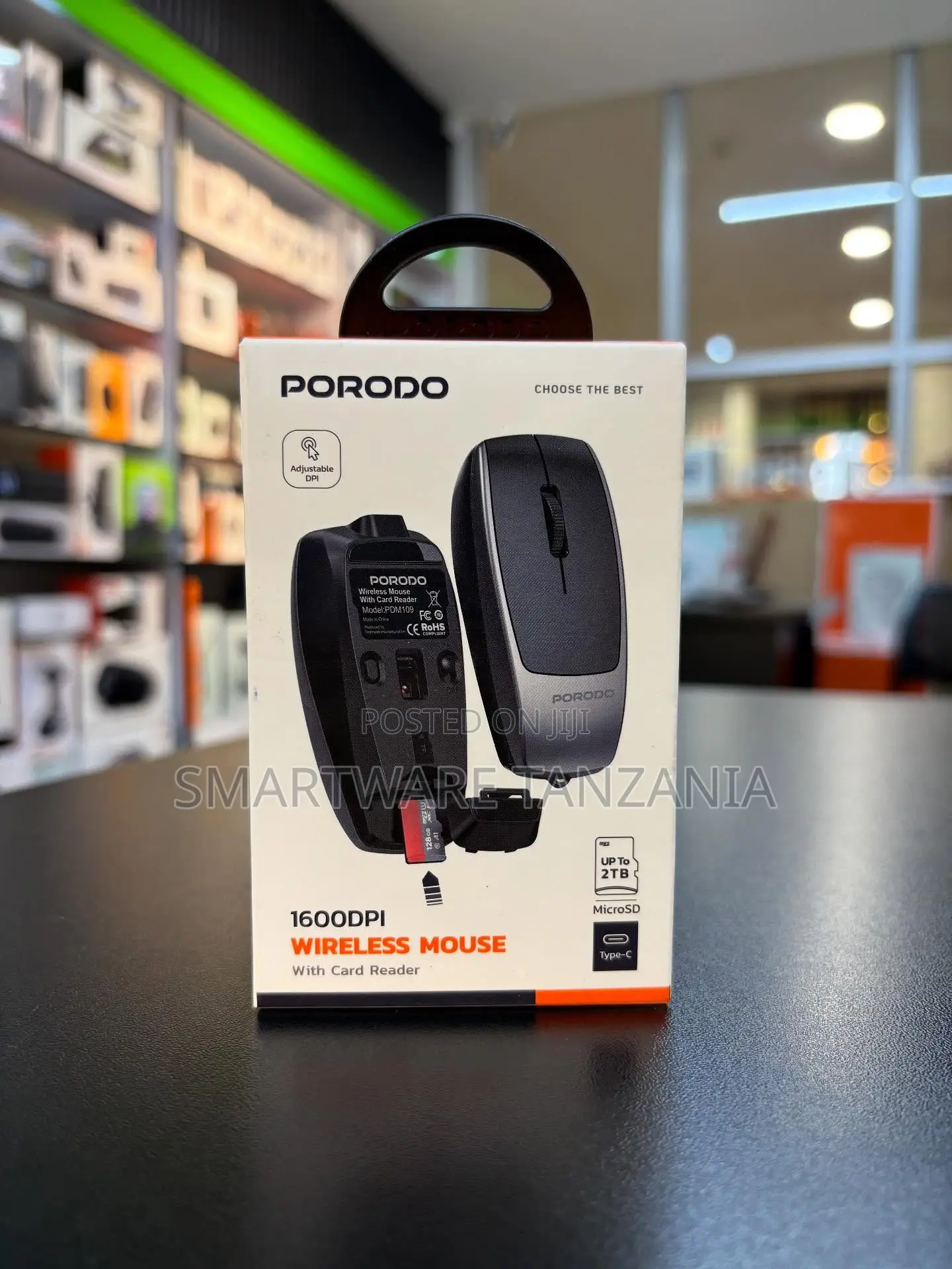 Porodo 1600dpi Wireless Mouse Card Reader Microsd Type-C 2tb in ...