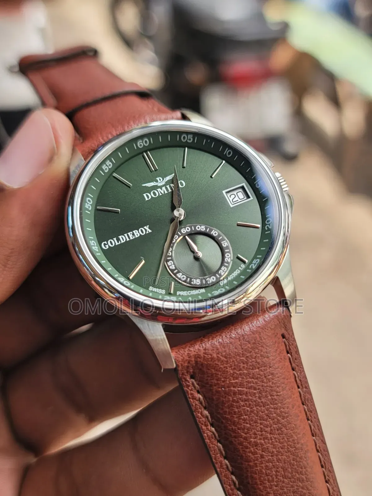 Domino Dm-4030g Men's Watch With a Brown Leather Strap and Green Dial ...