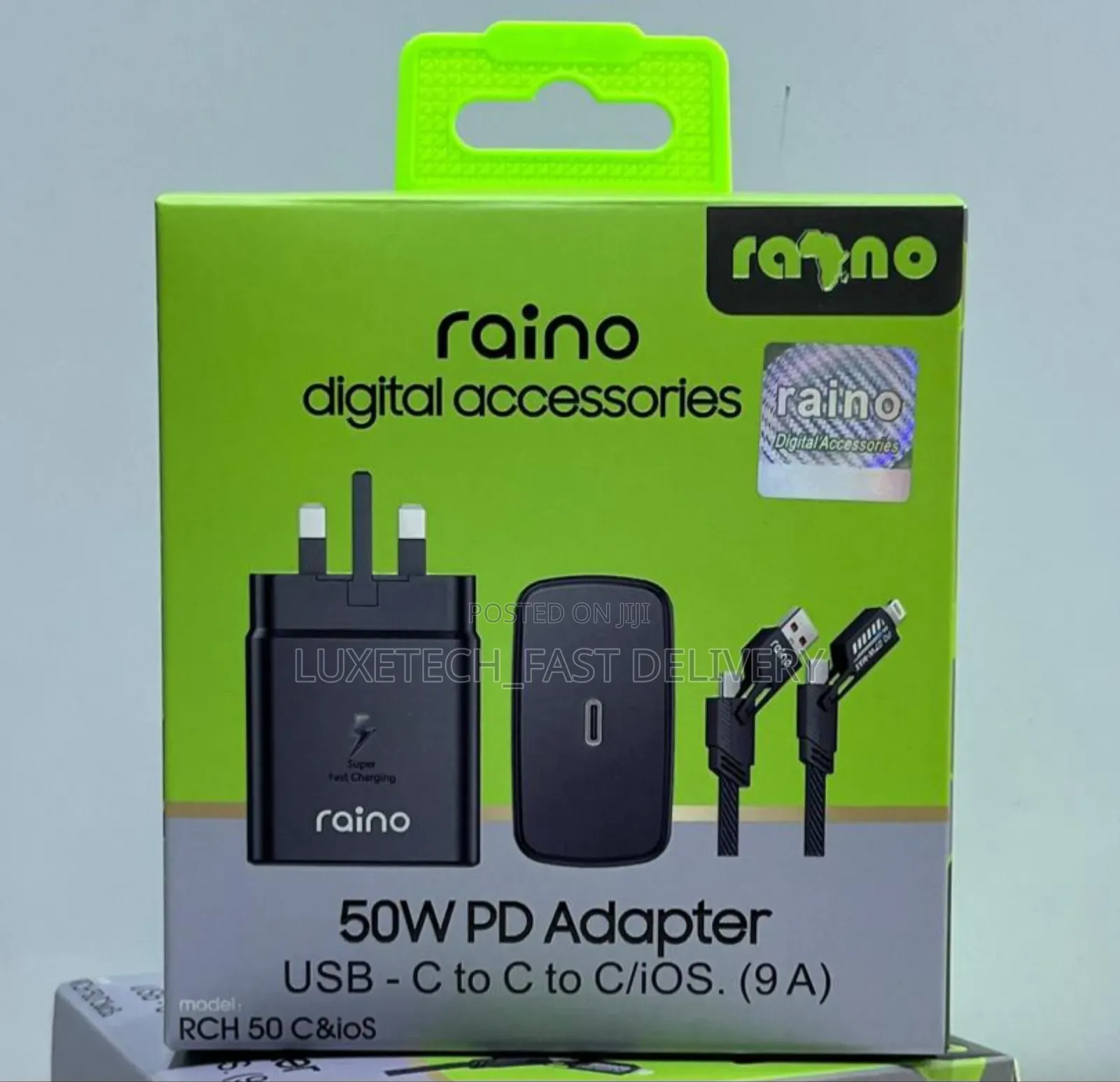 Raino Fast Charger 50w Pd Adapter Two Usb-C to Usb-C/Ios Cables in ...