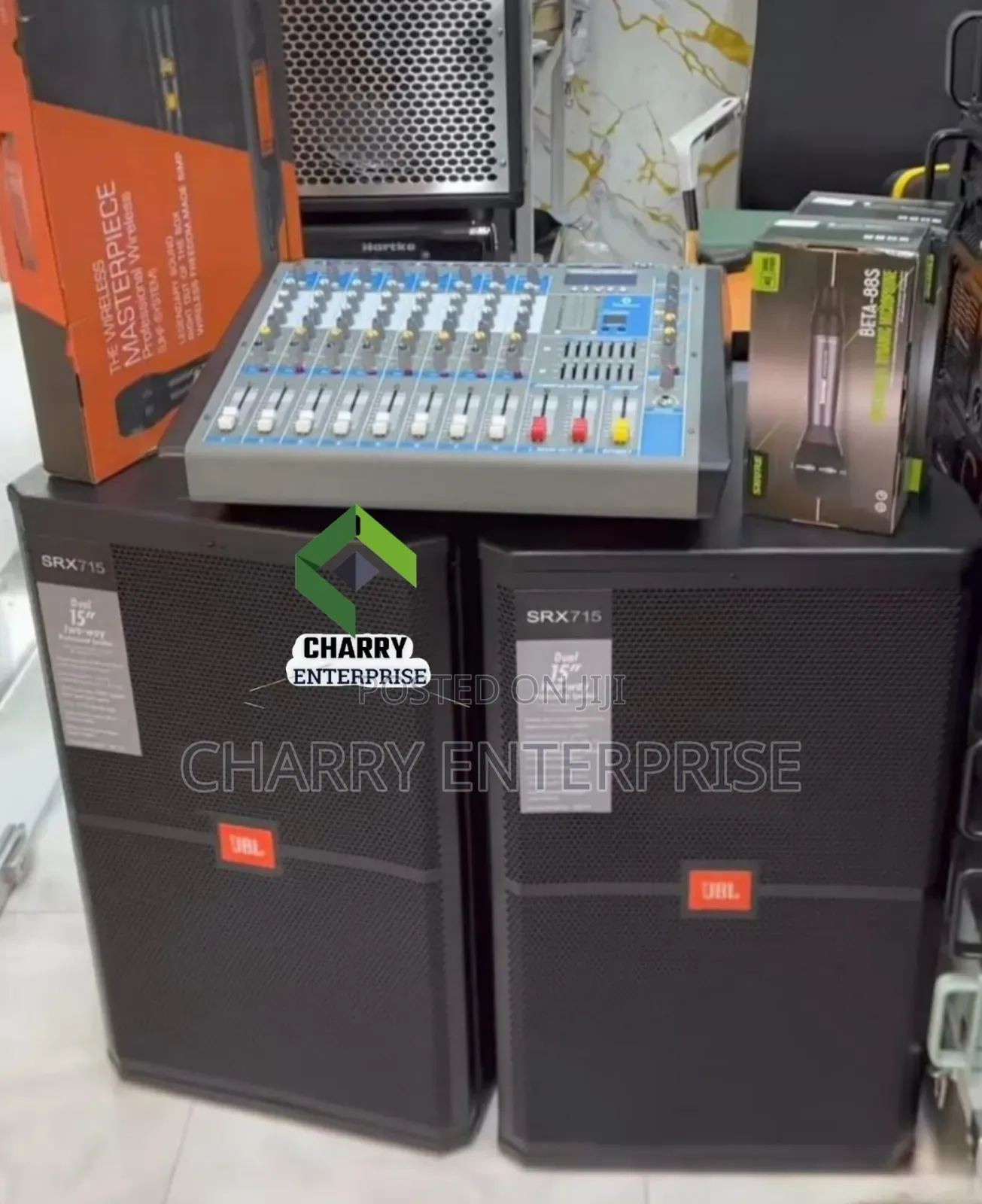 Full Set of JBL Powerful Mid Speakers 15inch Mixer 8channel and Mic in ...