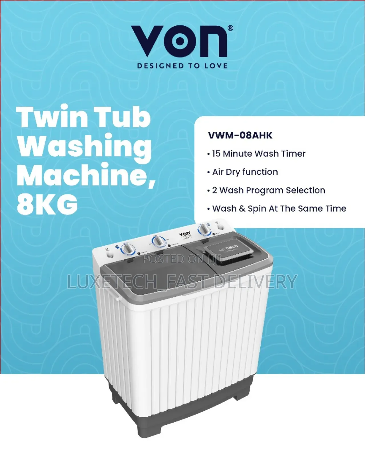 Von 8kg Twin Tub Washing Machine for sale - LUXETECH_FAST DELIVERY ...