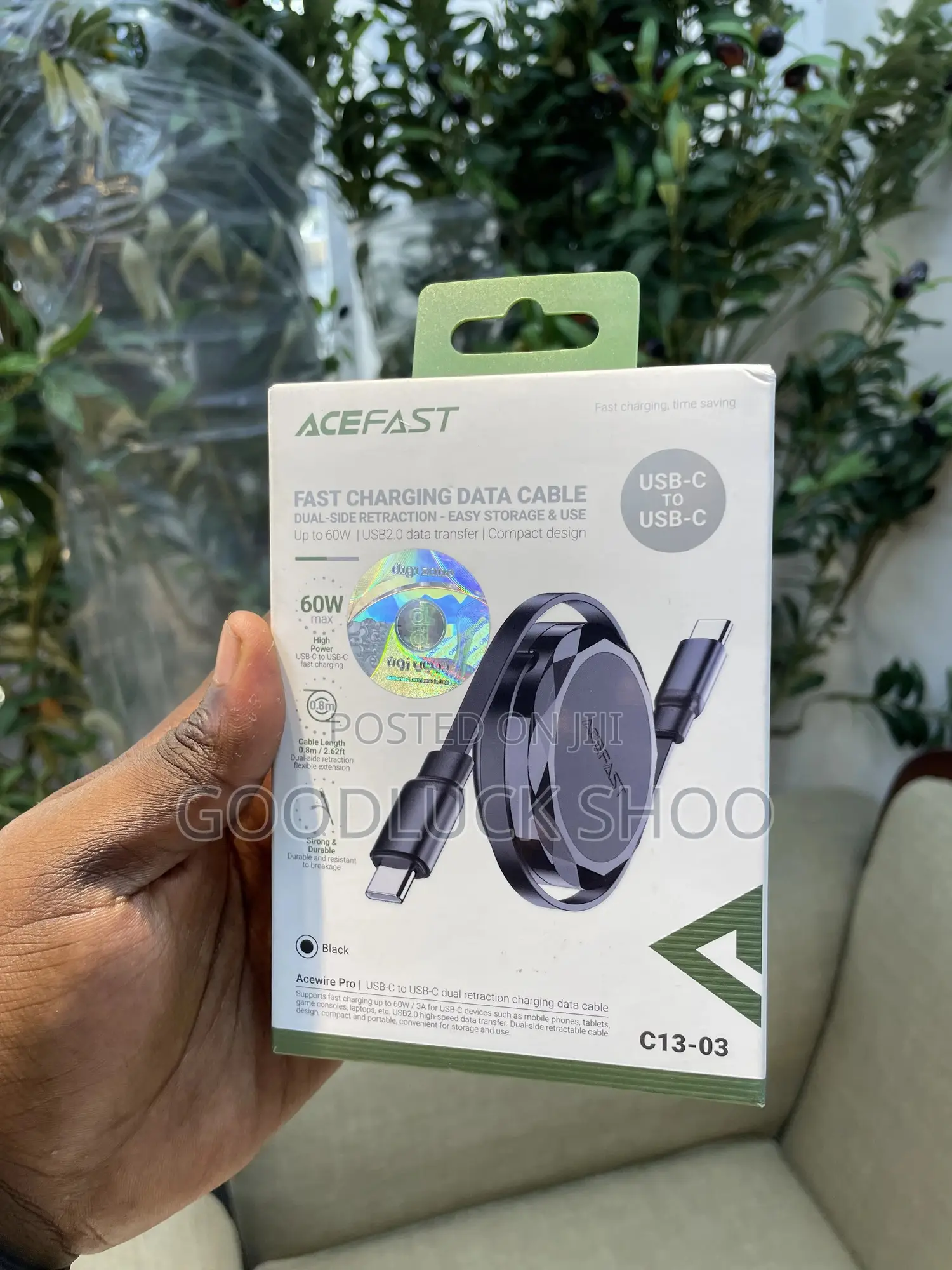 Acefast Dual Side Retraction Type C to Type C Fast Charging Data Cable ...