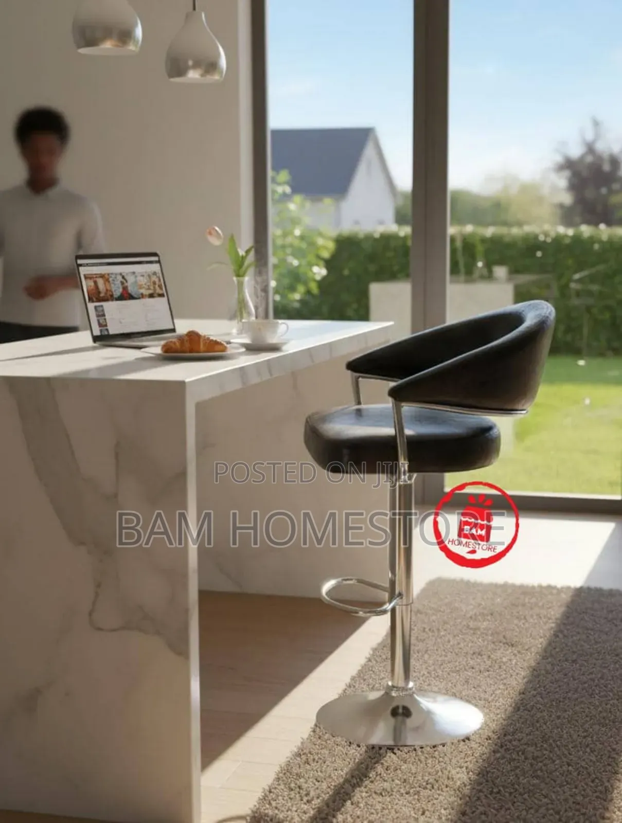 Modern Saloon Chair/Swivel Bar Stool - Luxury Leather Chrome Finish for ...