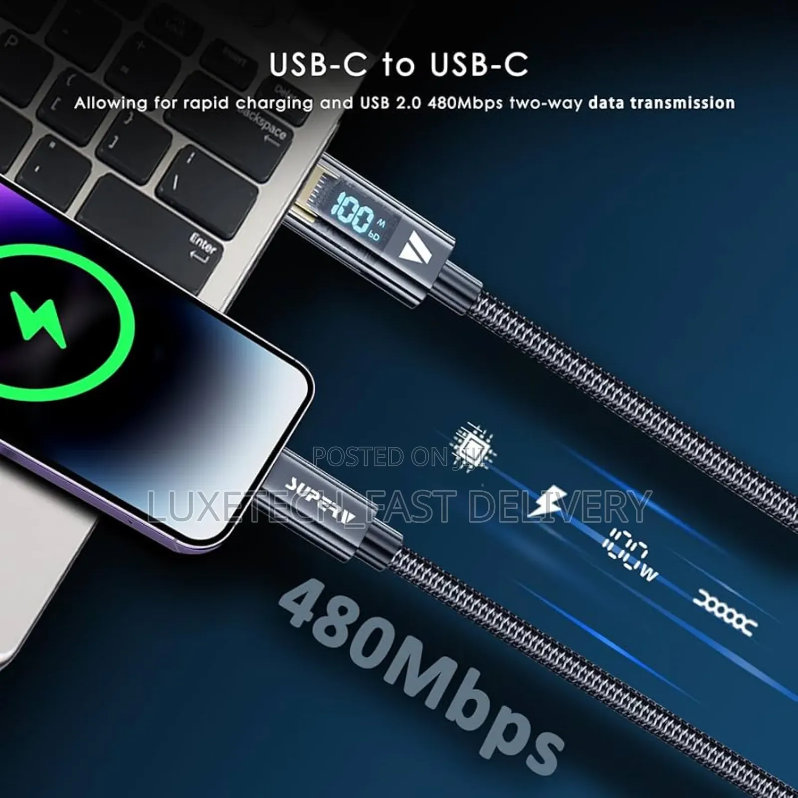 Faster 100w Type-C to Type-C Real-Time Digital Display Data Cable in ...