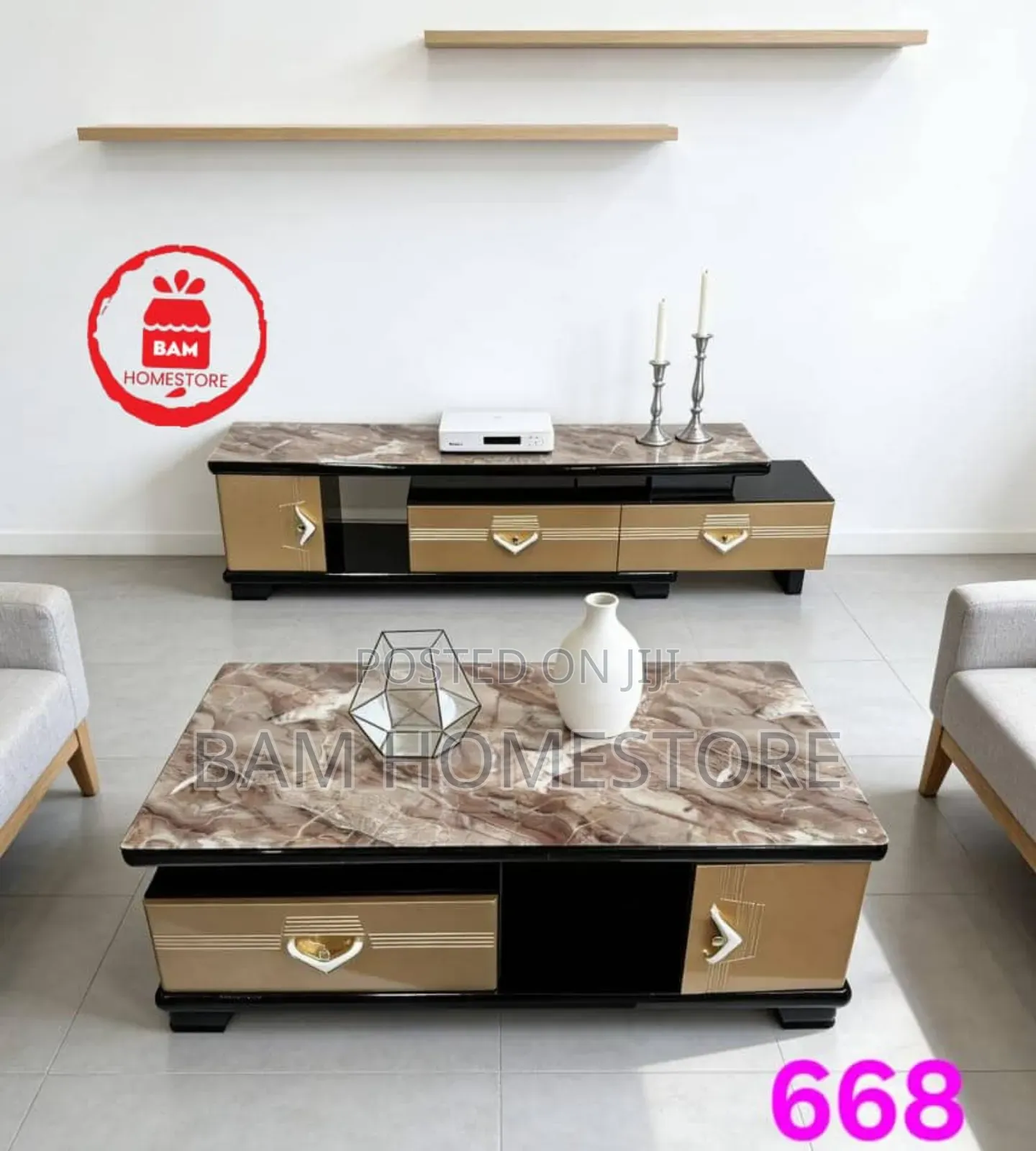 Modern Luxury Extendable Black Marble Tv Showcase Coffee Table Set in ...