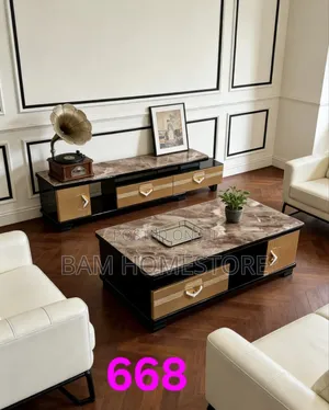 Modern Luxury Extendable Black Marble Tv Showcase Coffee Table Set in ...